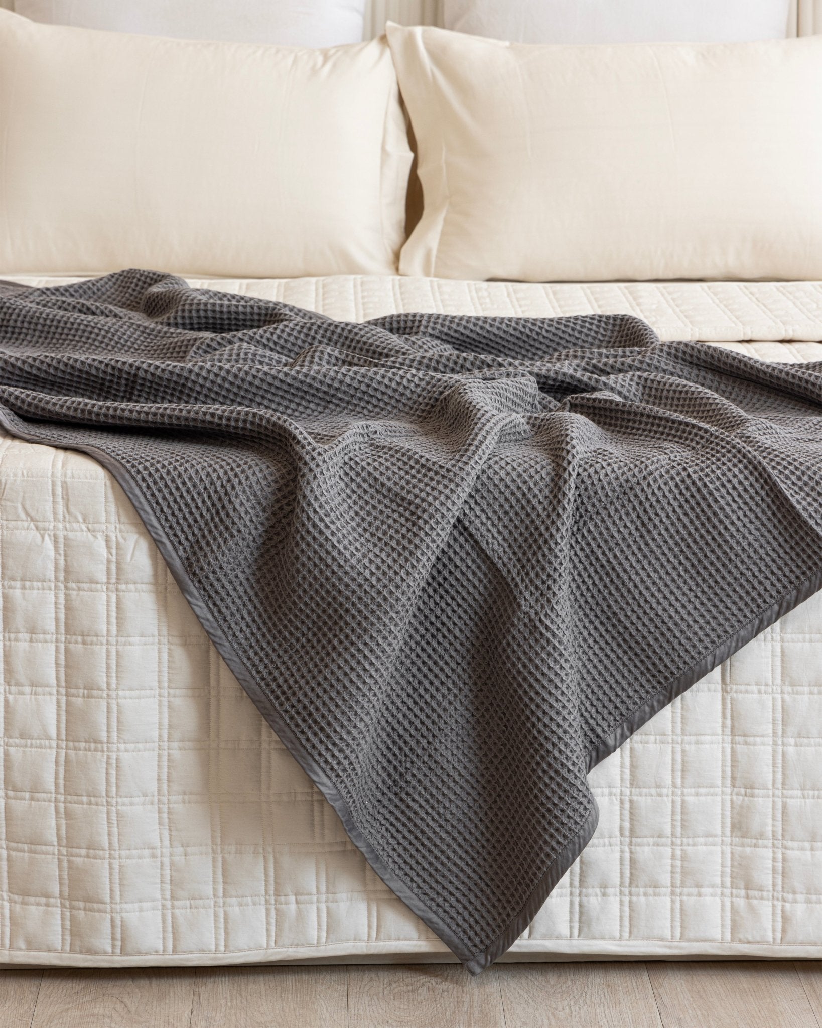 Quintessential Throw Ash I Organic Luxury Throws I Waffle Weave